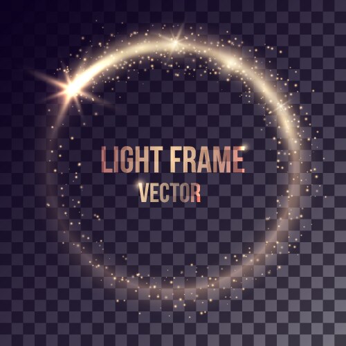 Yellow neon round frame template on transparent Vector Image