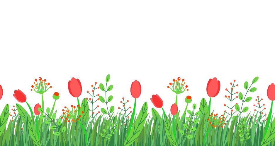 Border with multicolor spring flowers Royalty Free Vector
