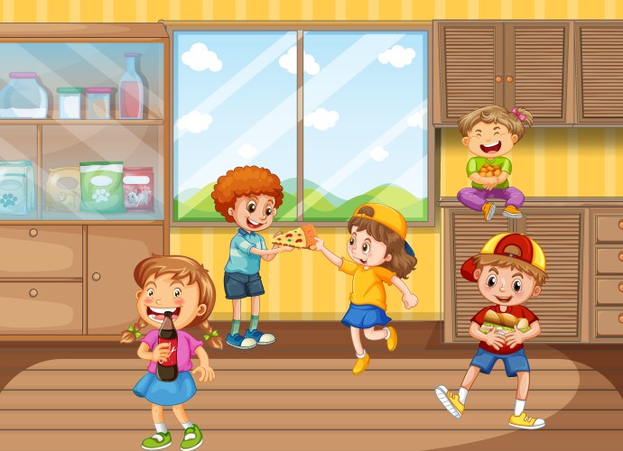 Happy children playing in living room Royalty Free Vector