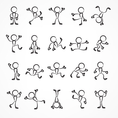 Set happy cartoon doodle figure family stick Vector Image