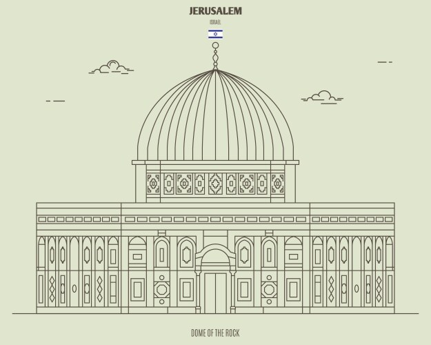 One single line drawing dome rock al aqsa Vector Image