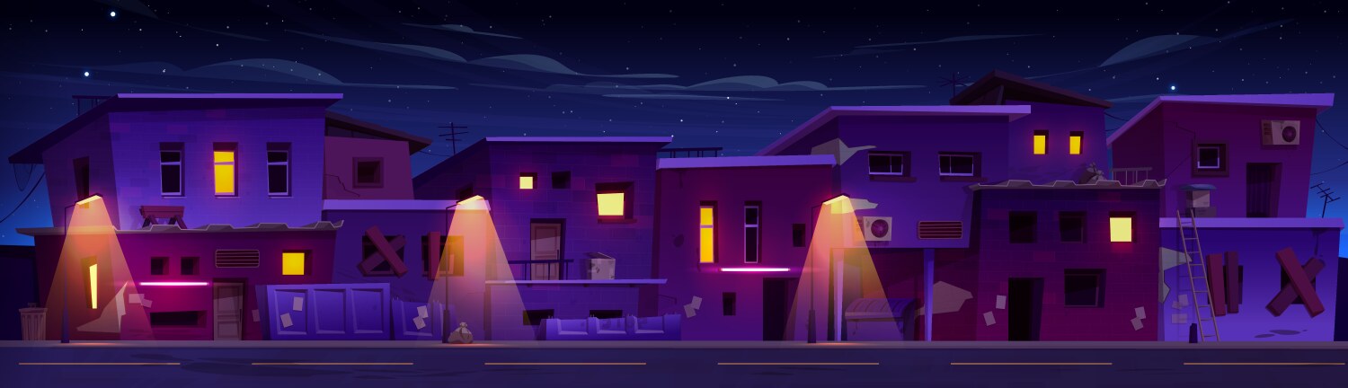 Back street alley between old city houses Vector Image