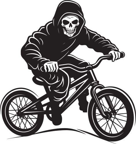 Rad remains skeleton riding bmx cycle black logo Vector Image