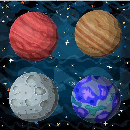 Set of cartoon planets and space elements Vector Image