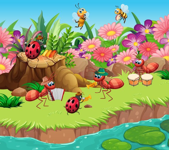 Insect playing music in nature Royalty Free Vector Image