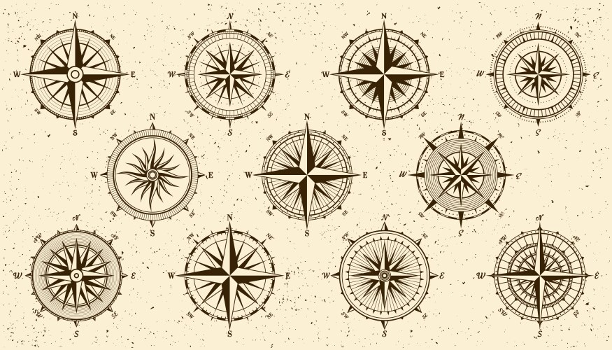 Vintage marine wind rose nautical chart Royalty Free Vector