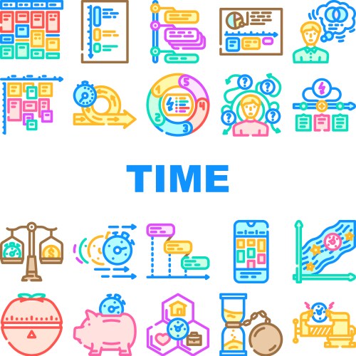Time management schedule task icons set Royalty Free Vector