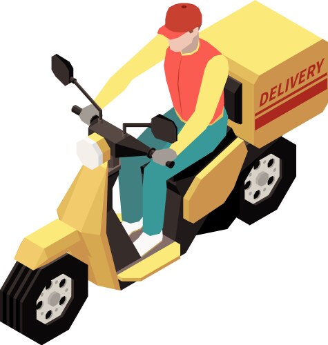 Isometric red delivery motorcycle delivery man Vector Image