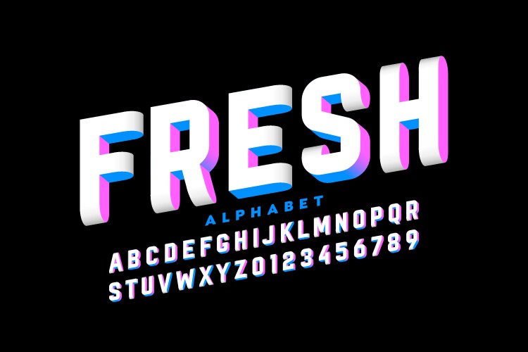 Cast shadow font alphabet letters and numbers Vector Image