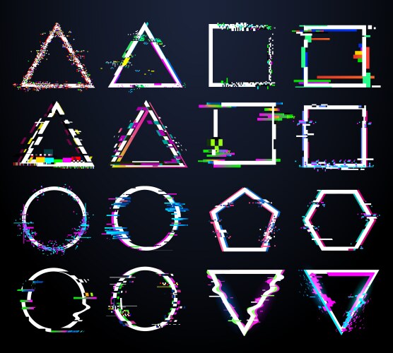 Distorted glitch style modern frame set design Vector Image