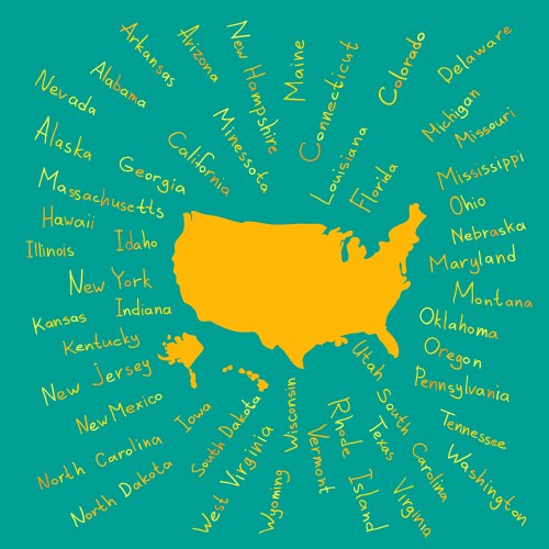 USA Map with State Names Vector Images (over 1,400)