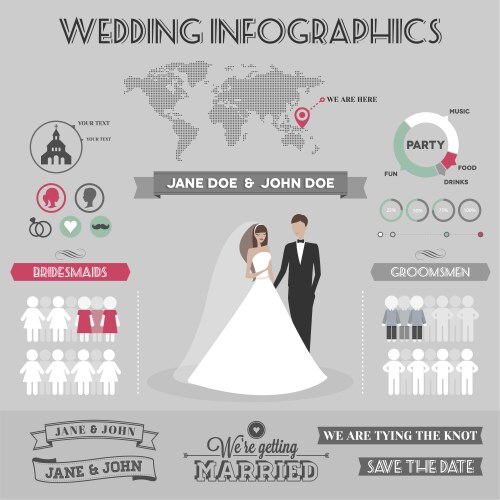 Wedding infographics in retro style Royalty Free Vector