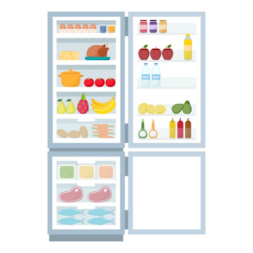 Open Refrigerator with Food Products Royalty Free Vector