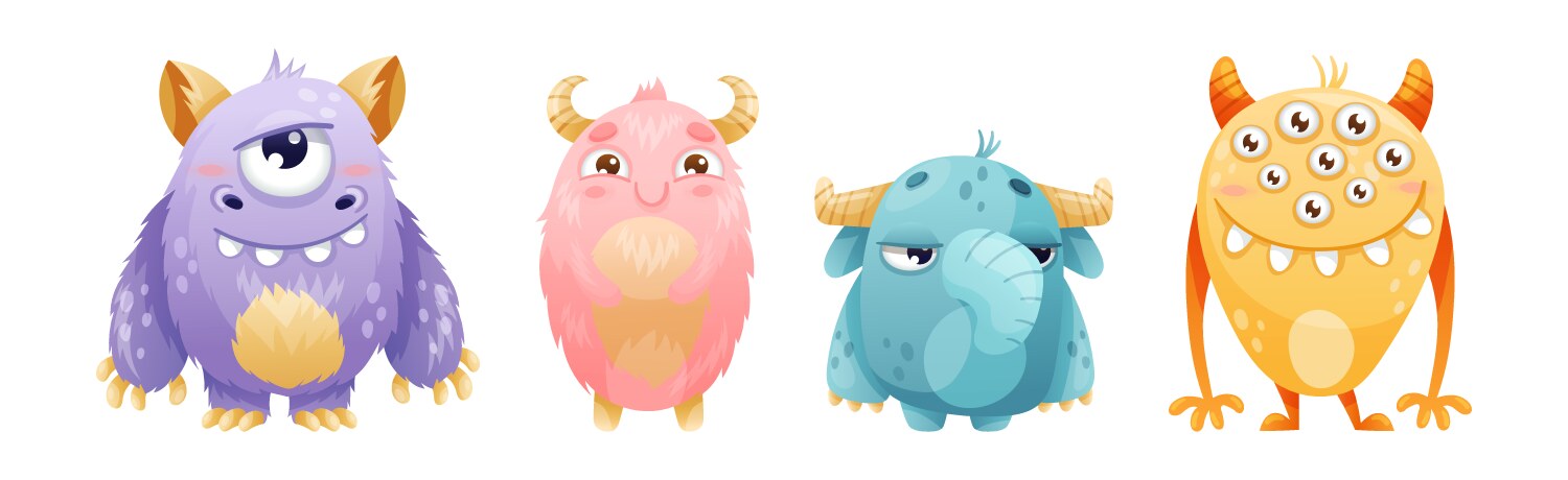 Funny toothy monsters as friendly fictional Vector Image