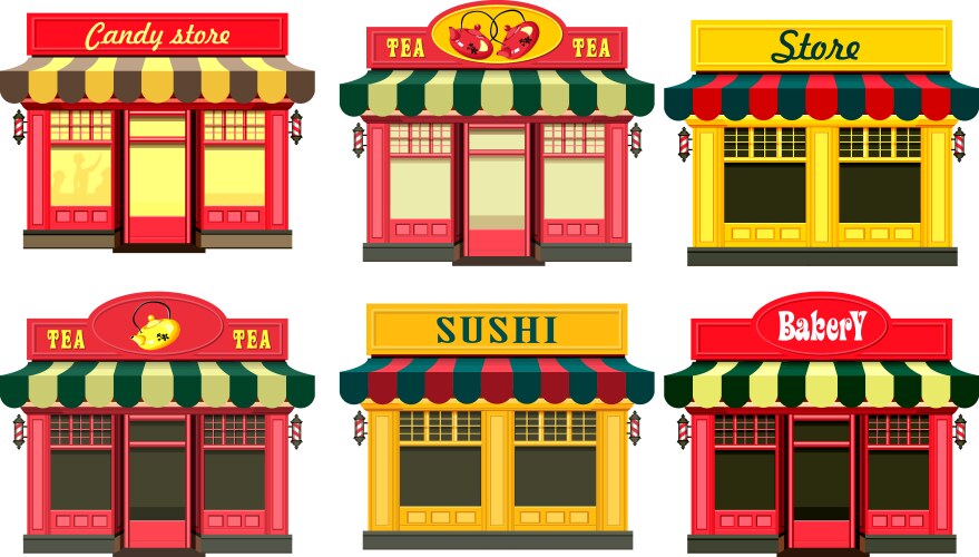 Shops facades set Royalty Free Vector Image - VectorStock