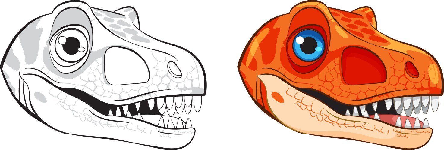Two dinosaur heads one colored monochrome Vector Image