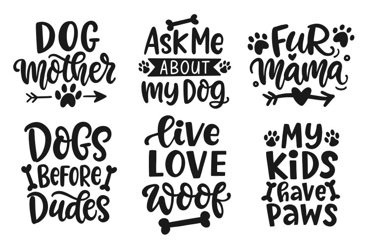 Cute Dog Lettering Set - Paw Prints & Bones Vector Image