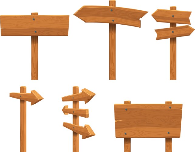 Wooden arrow signboards direction set Royalty Free Vector
