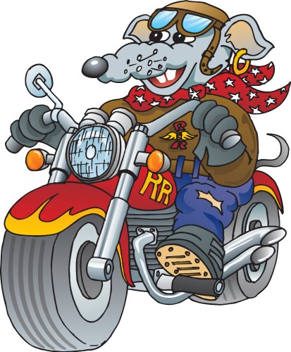 Cartoon dog riding motorcycle engraving Royalty Free Vector