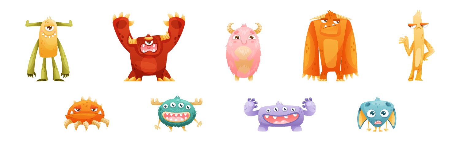 Funny toothy monsters as friendly fictional Vector Image