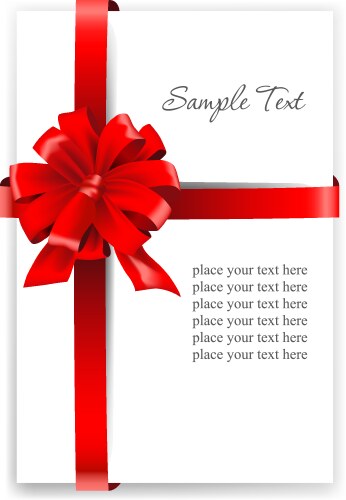 Colored card with realistic red bow Royalty Free Vector