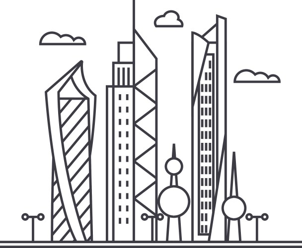 Kuwait architecture city skyline travel Royalty Free Vector