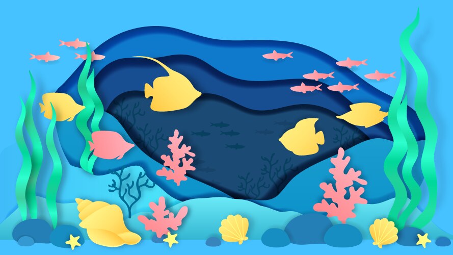 Paper cut sea background underwater ocean coral Vector Image