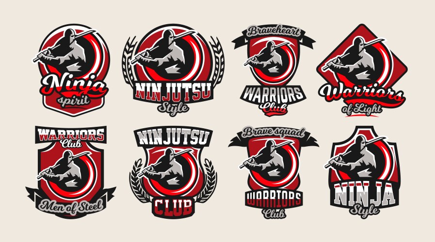 Colorful logo emblem a ninja holding katana Vector Image
