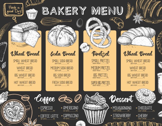 Coffee bakery shop cafe set menu template Vector Image