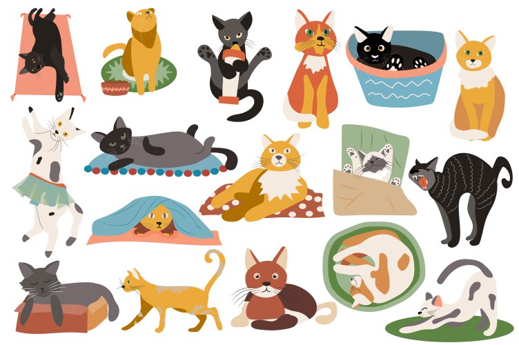 Cute colorful cats set Royalty Free Vector Image