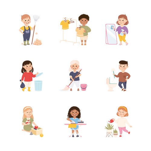 Children helping their parents with housework Vector Image