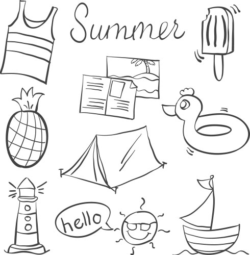 Hand draw object summer doodles Royalty Free Vector Image