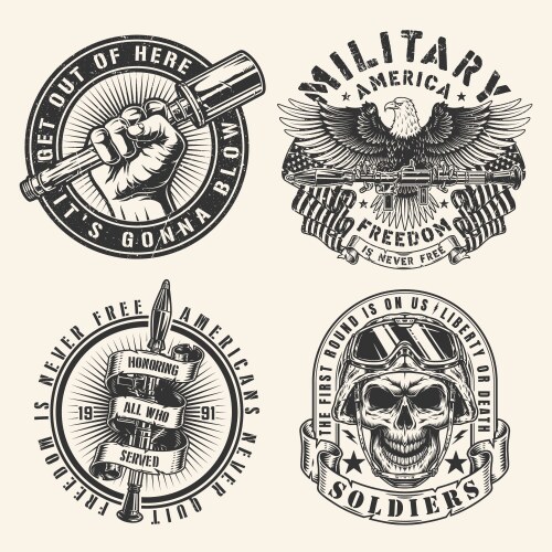 Military veteran emblem monochrome vintage Vector Image