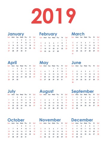 2019 year calendar with cupcake Royalty Free Vector Image