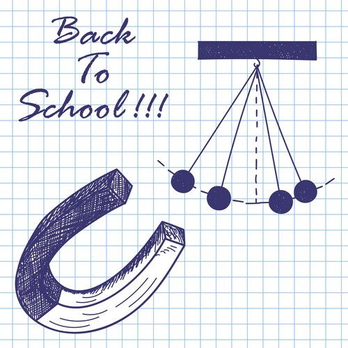 Physics school subject supplies scales and magnet Vector Image