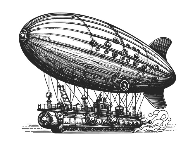 Airship pencil drawing Royalty Free Vector Image