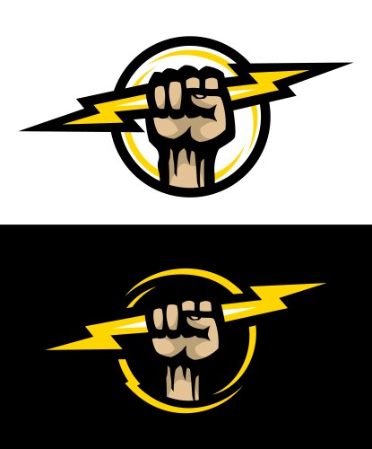 Hand holds lightning logo on dark and light Vector Image