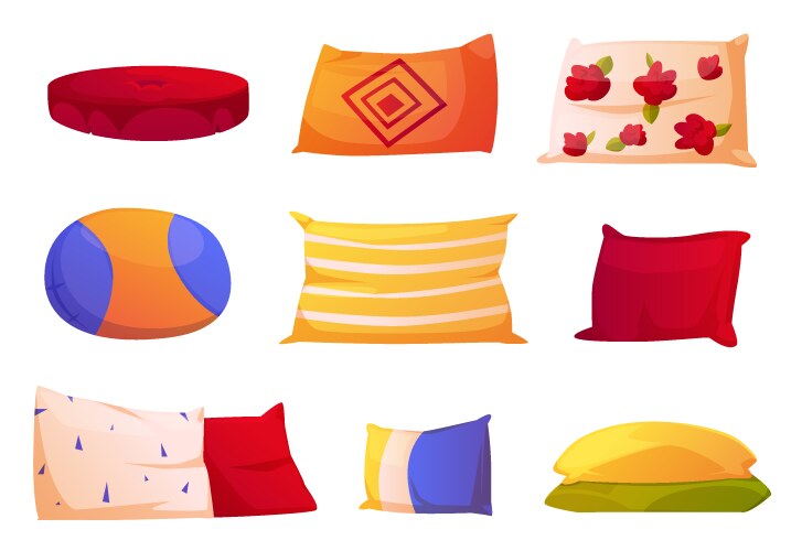 Cartoon cushion different shapes pillows bed Vector Image