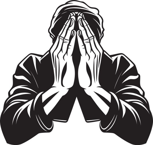 Spiritual essence praying man hands logo in black Vector Image