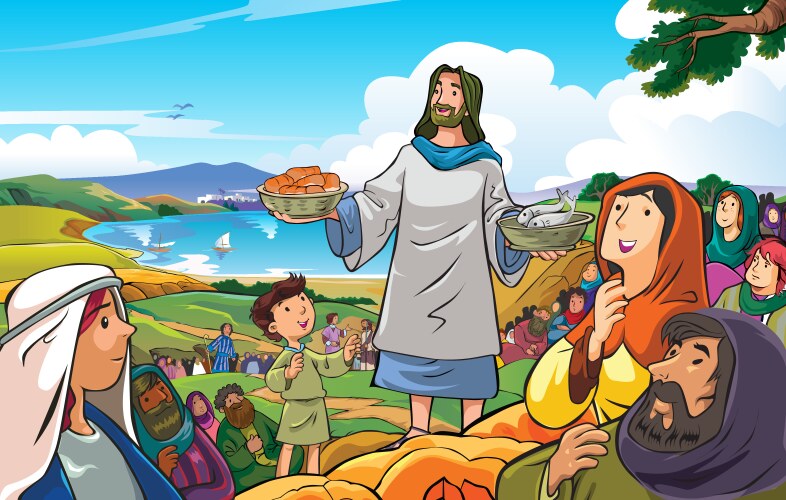 Jesus merciful with group children Royalty Free Vector Image
