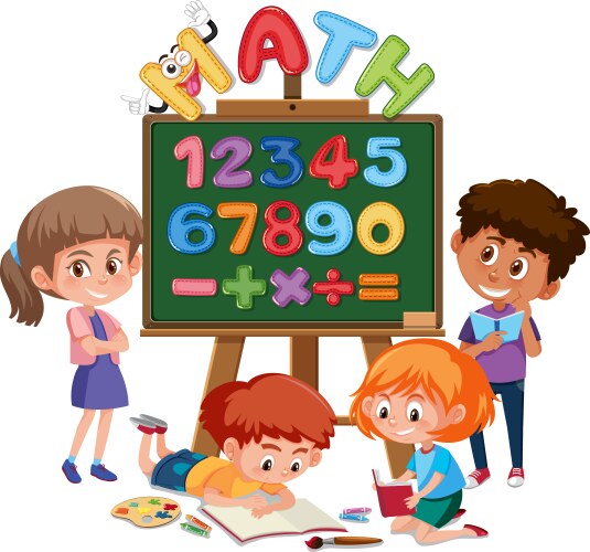 Cartoon character two kids spelling number Vector Image