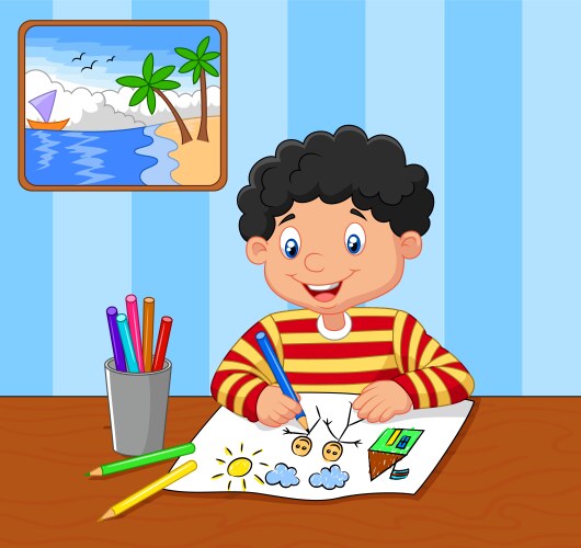 Boy writing on blackboard Royalty Free Vector Image