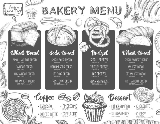 Bakery menu design Royalty Free Vector Image - VectorStock