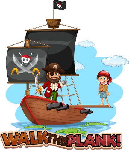 Pirate walking the plank coloring page for kids Vector Image