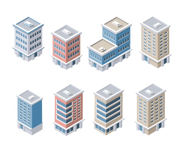 Isolated isometric buildings 2 Royalty Free Vector Image