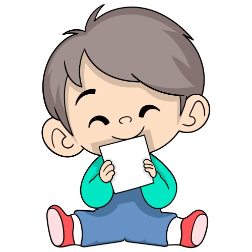 Boy is sitting holding blank paper template Vector Image