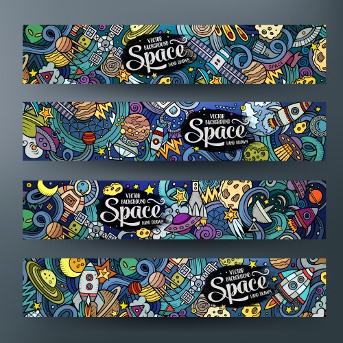 Cartoon cute doodles hand drawn space banners Vector Image