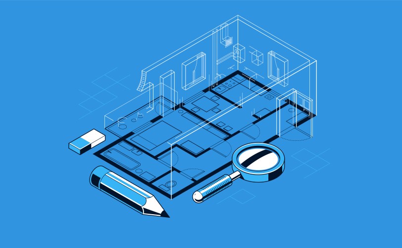 Flat plan drawing with pencil floorplan Royalty Free Vector