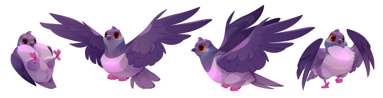 Pigeon bird characters eating set Royalty Free Vector Image