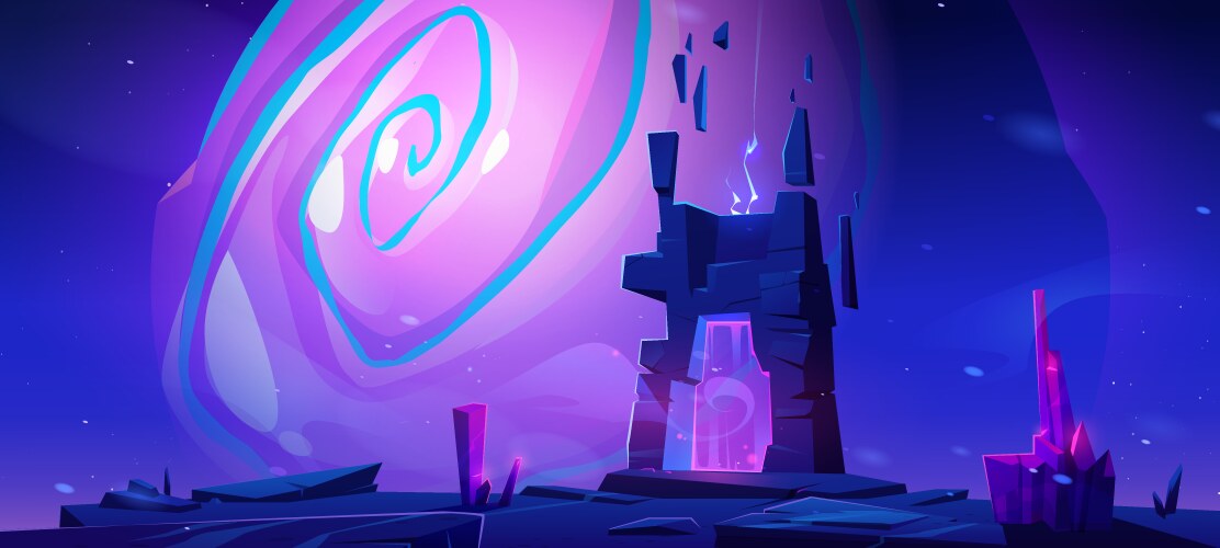 Alien planet landscape with drill spacecraft Vector Image